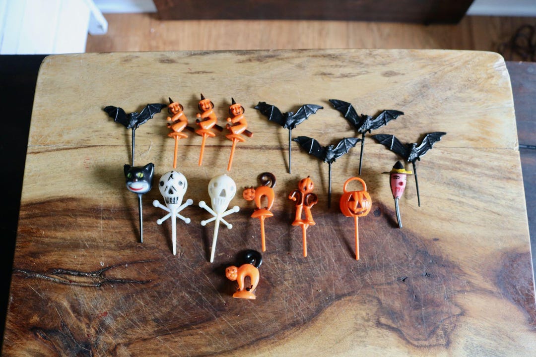 Vintage Halloween Picks, Spooky Cute Cupcake Toppers, Skulls, Cats ...