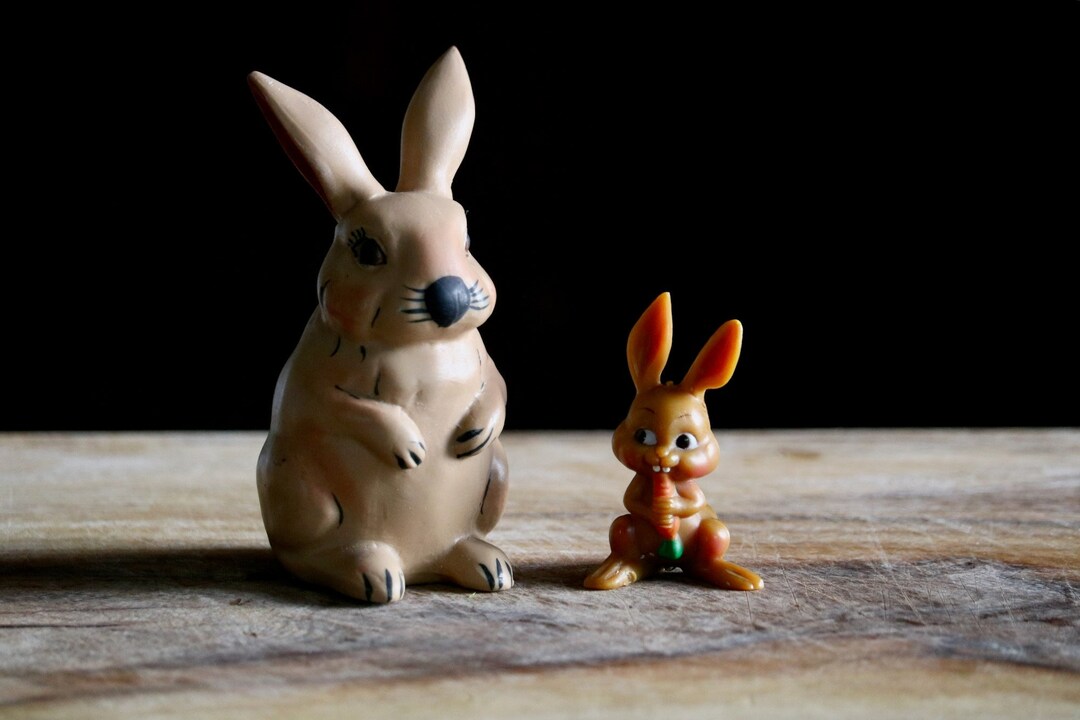 Vintage Bunny Figurines, Cute Spring Decor, Brown Ceramic Rabbit, Small ...