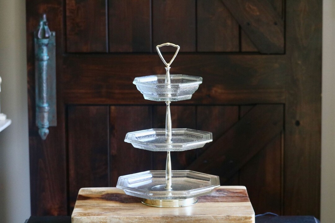 Vintage Glass 3 Tier Tray, Retro Table Centerpiece, Octagon Shaped ...