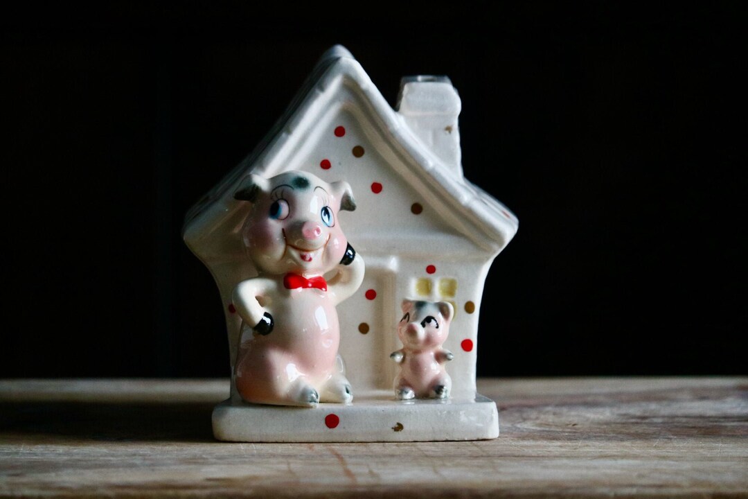 Vintage Piggy Bank, Cute Boy Room Decor, Pig and Piglet Stand by Polka ...