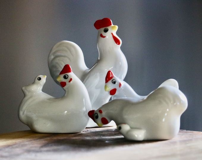 Small Vintage Chicken Figurines, Set of 4 Ceramic Chickens, Cute ...