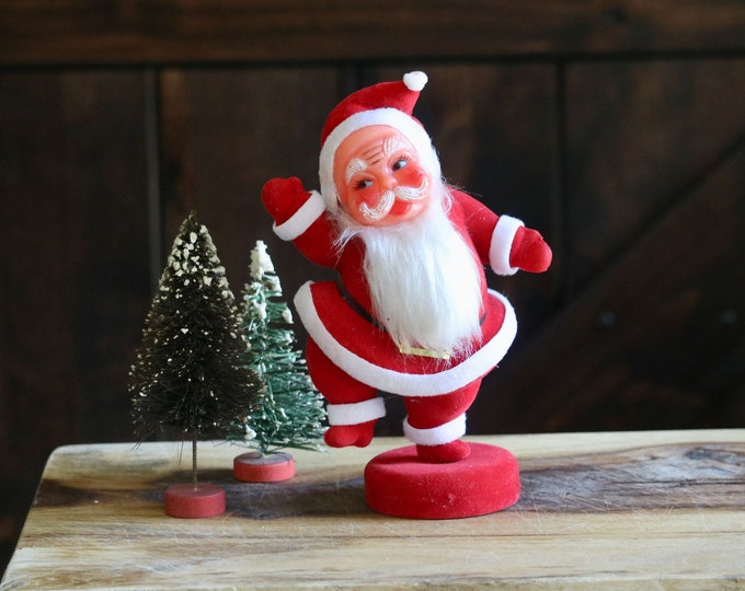 Flocked Dancing Santa Figurine, Vintage Christmas Decor, 9" Santa With ...