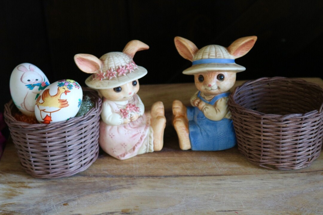 Vintage Bunny Planters, Cute Spring Decor, Comes With Enesco Easter ...