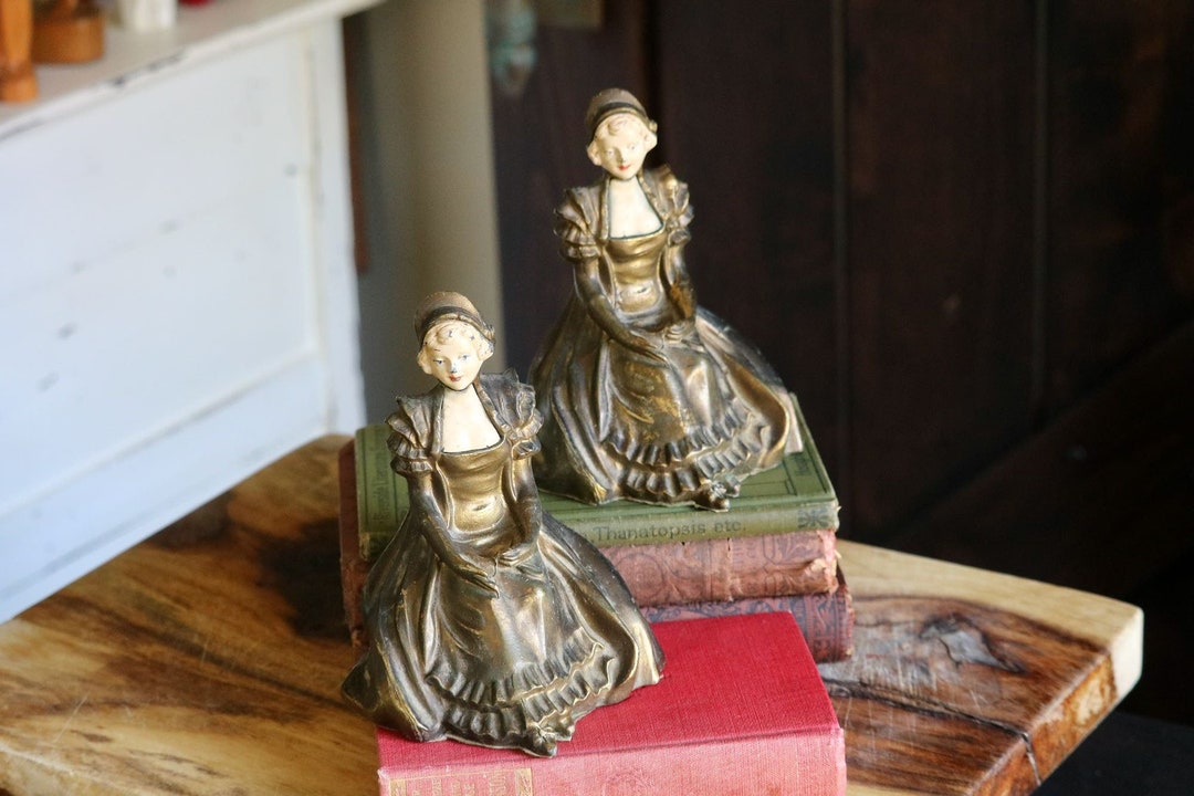 Vintage JB Hirsch Brass Lady Bookends, Bougie Bookshelf Decor, Rustic ...