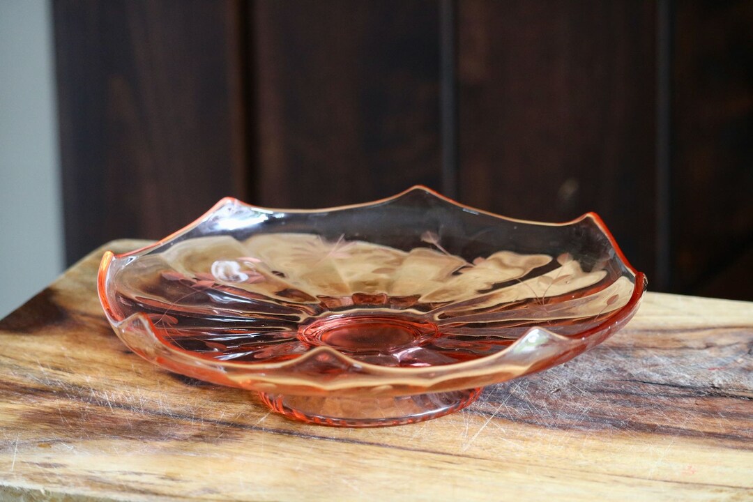Vintage Pink Glass Cake Plate, Elegant Tableware, Pedestal Cake Stand ...