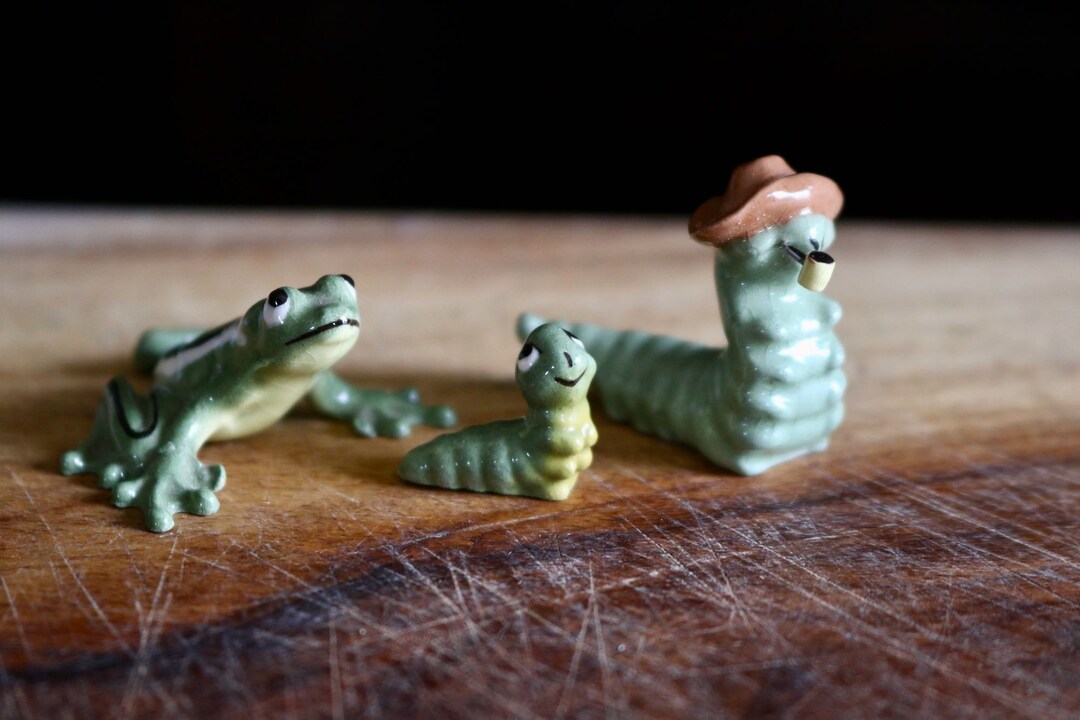 Vintage Miniature Inchworm Figurines, Cute Spring Decor, Comes With ...
