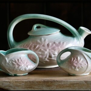 Vintage Mccoy Tea Set, Bougie Spring Decor, Pink and Aqua Daisy Teapot ...