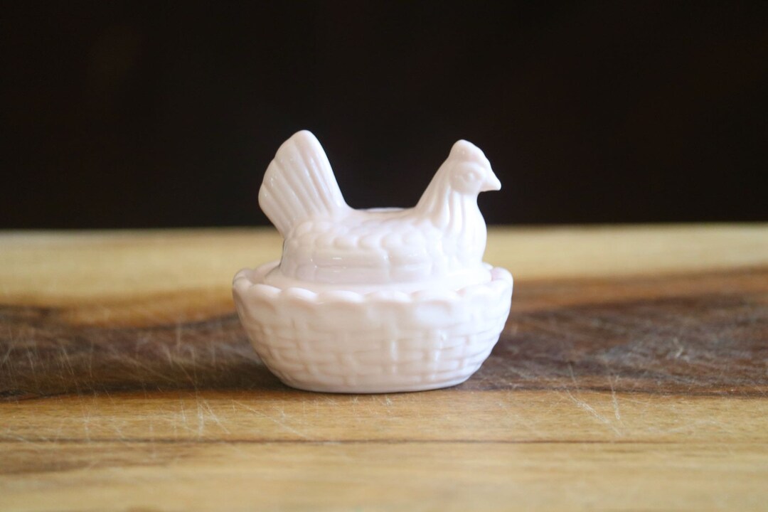 Small Vintage Pink Milk Glass Hen on Nest Dish, Salt Cellar, Small ...