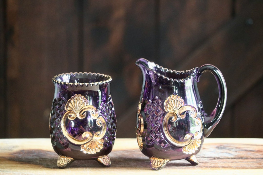 Antique Croesus Riverside Glass Sugar and Creamer, 1890 Amethyst Early ...