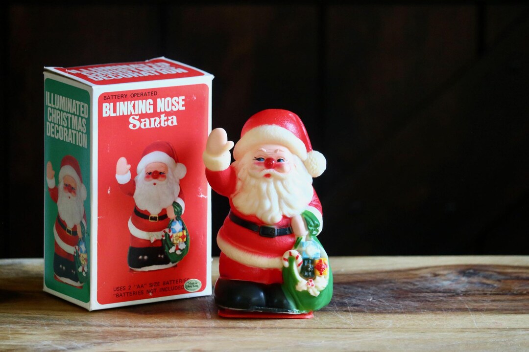 Blinking Nose Santa Figurine, Vintage Christmas Decor, Cute Kitschy ...
