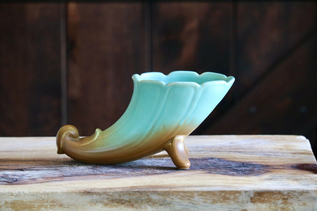 Vintage Weller Planter, Bougie Fall Decor, Footed Cornucopia Vase, Teal ...