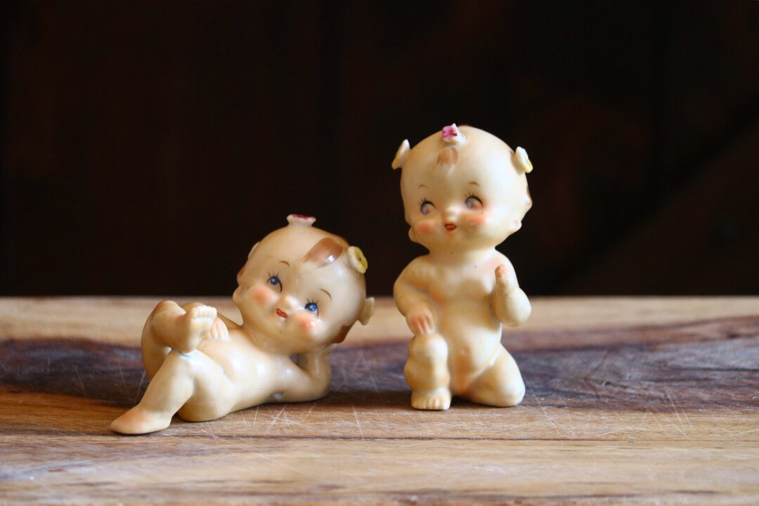 Vintage Nakey Baby Figurines With Flowers on Head Kitschy Spring Decor ...
