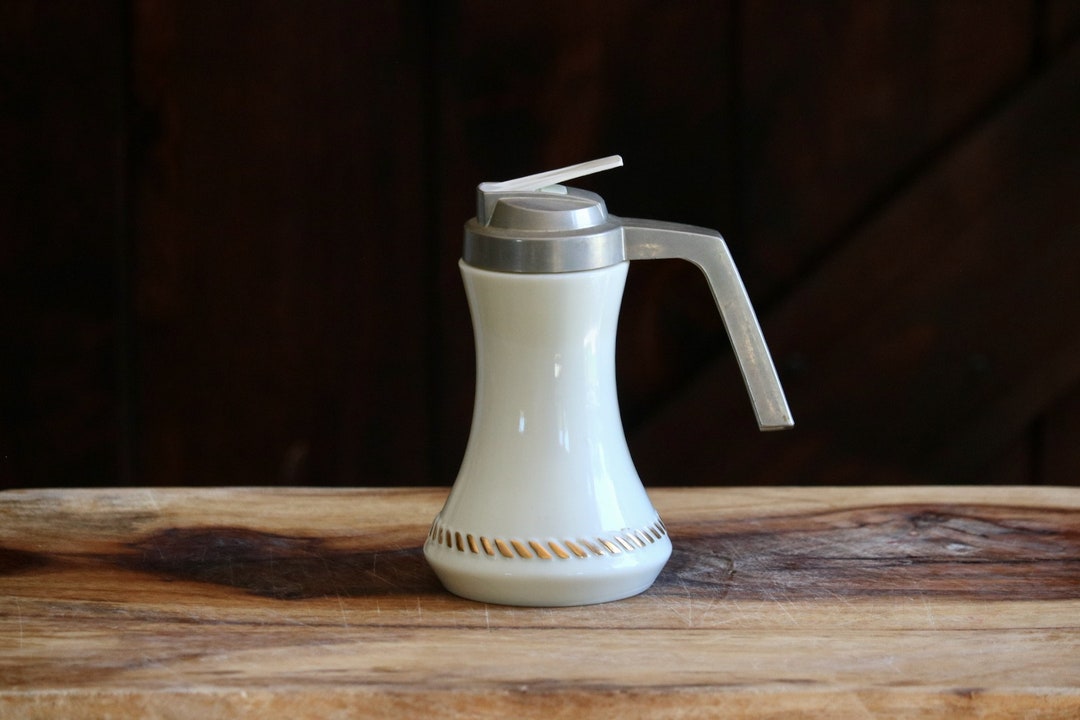 Vintage Glass Syrup Pitcher, Cottagecore Kitchen, Gold Trim Wheatonware ...