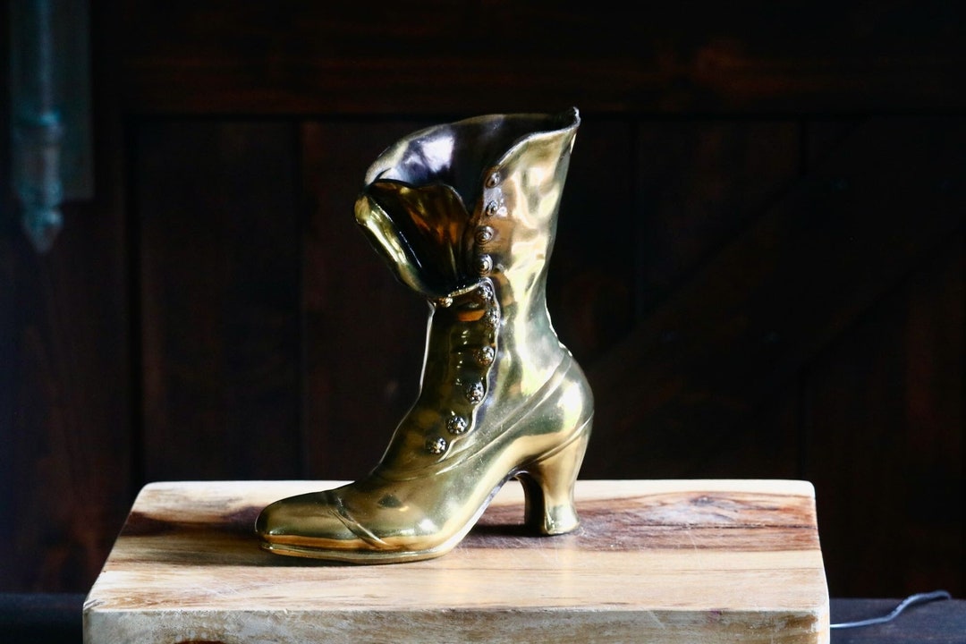 Vintage Brass Victorian Boot Vase, Bougie Summer Entryway Decor, Metal ...
