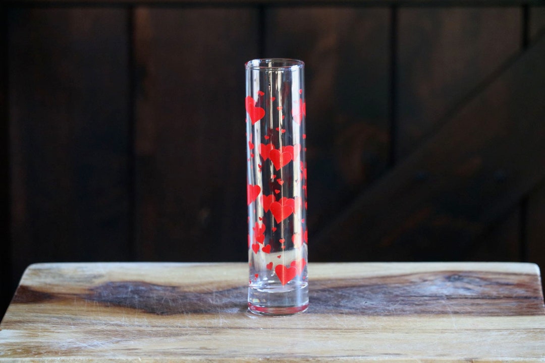 Cylinder Libbey Heart Vase, Vintage Valentine Decor, Cute Clear Glass ...