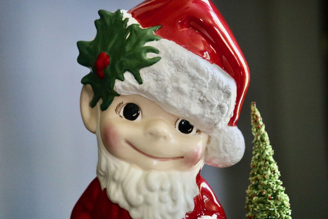 Large Ceramic Elf Figurine, Vintage Christmas Decor, Cute Retro Pixie ...