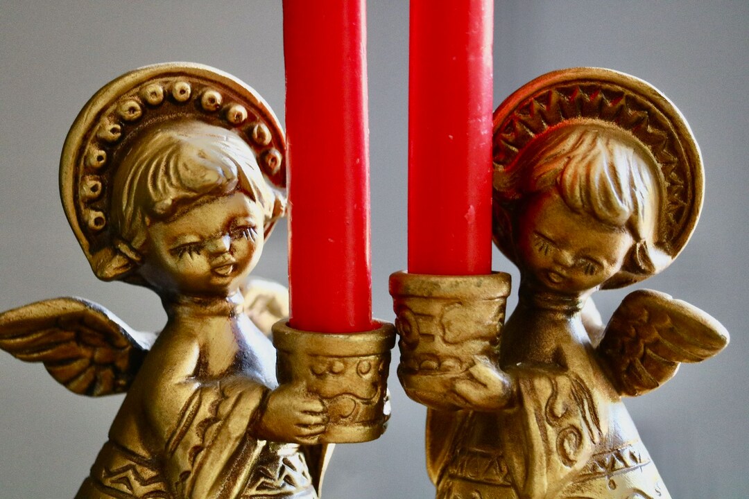 Small Napco Angel Candleholders, Vintage Christmas Decor, Gold Angel ...