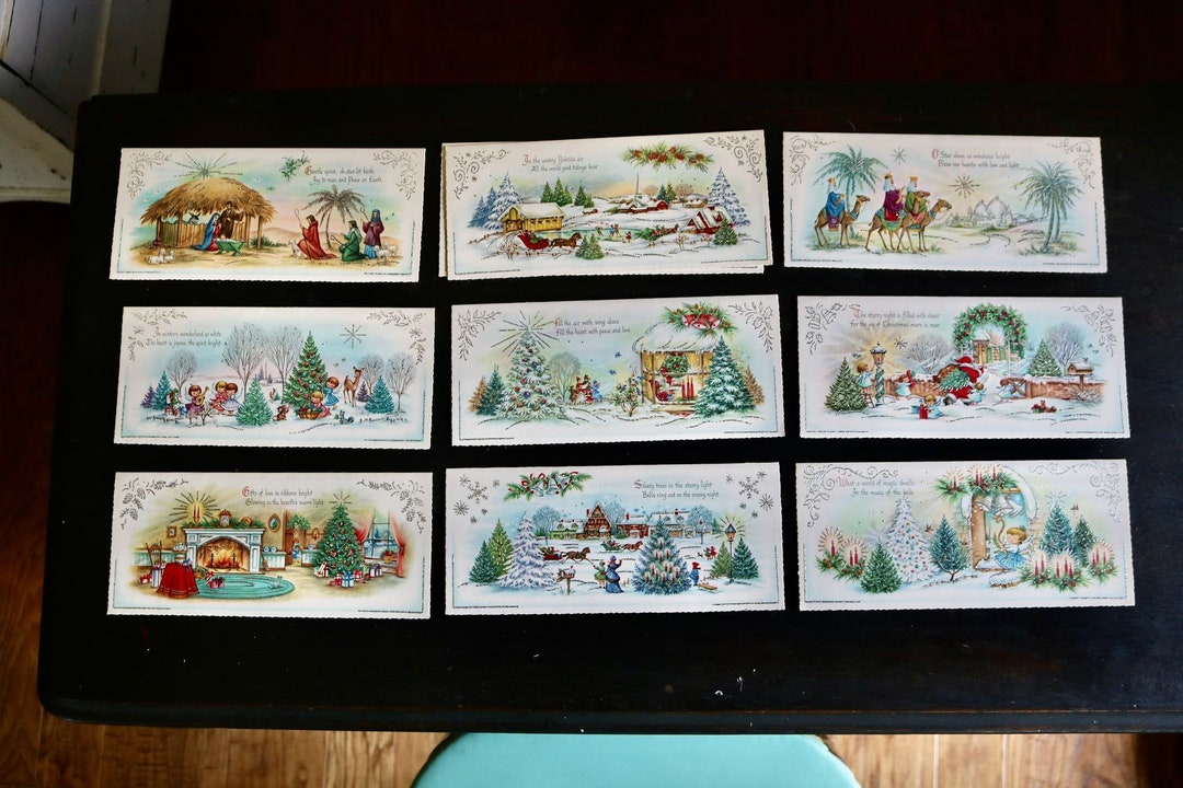 Vintage Christmas Cards With Glitter, 10 NOS Holiday Ephemera, Rural ...