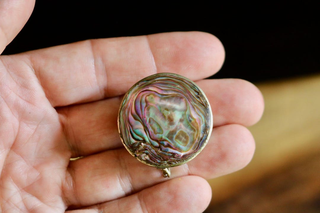 Vintage Abalone Pill Box, Retro Alpaca Mexican Abalone Shell Pillbox W ...