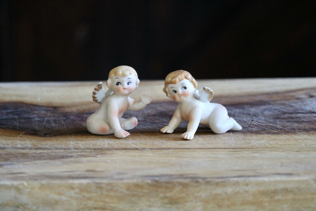 Small Vintage Norcrest Baby Angel Figurines, 2 Cute Child Cherubs With ...