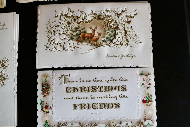 Vintage Christmas Cards, 21 NOS Holiday Ephemera, Snowy Cottage ...