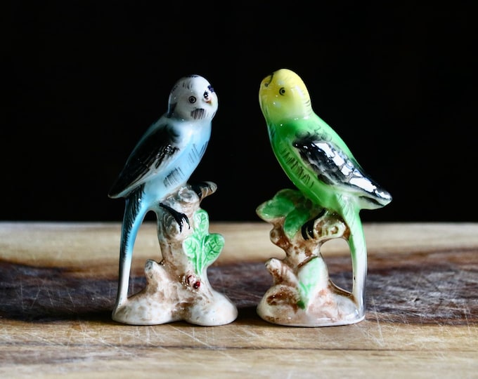 Vintage Enesco Parakeet Figurines, Spring Decor, Cute Small Budgie ...
