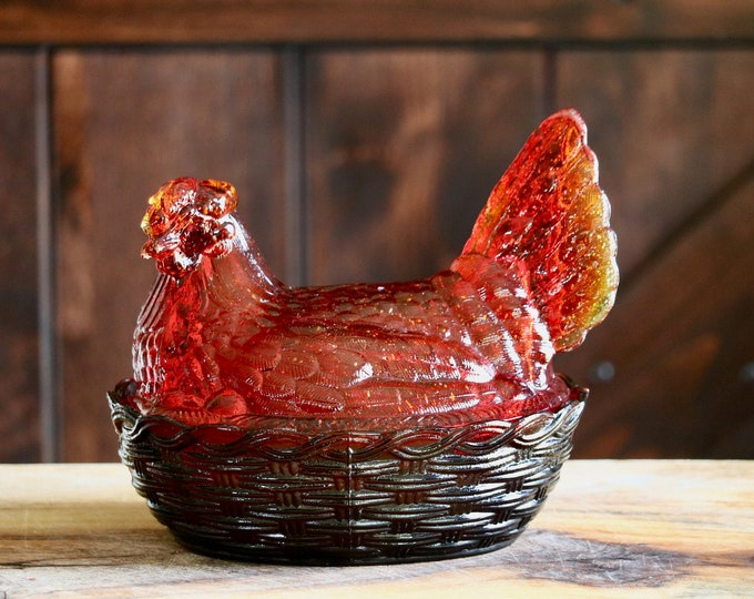 Gorgeous Vintage Ruby Red Hen on Nest Candy Dish, Spring Entryway Decor ...
