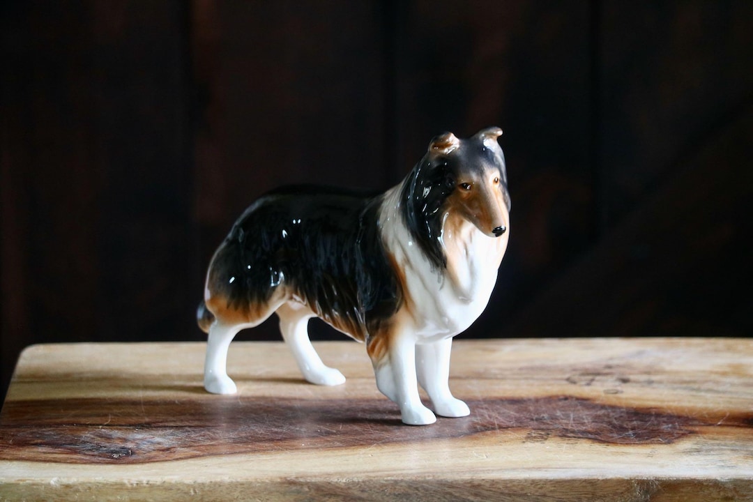 Vintage Collie Figurine, Beautifully Glazed Porcelain Dog Statue ...