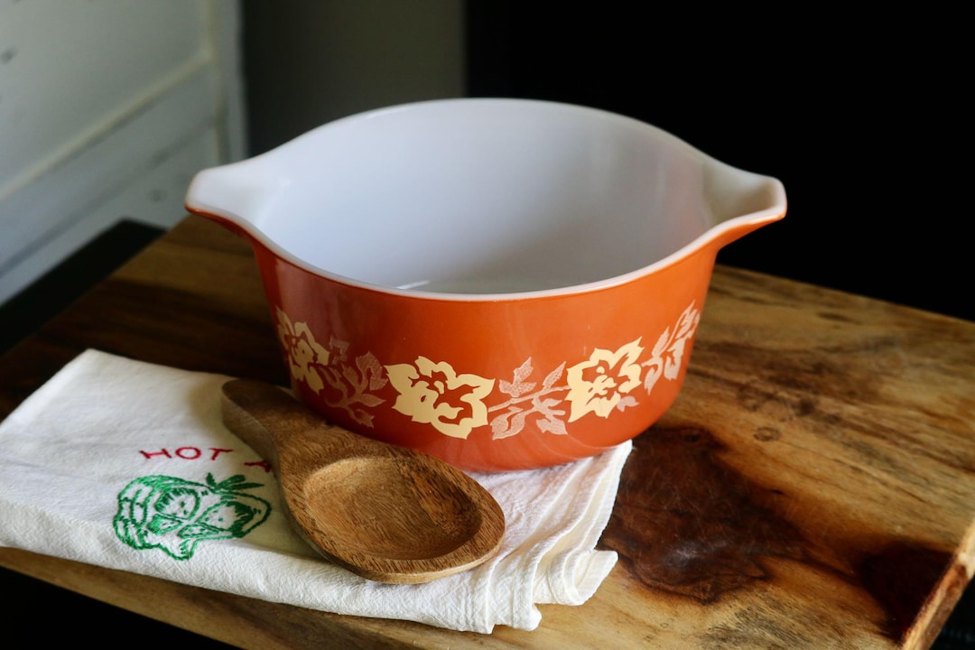 Vintage Pyrex Terra Cotta Rose Casserole Dish, Retro Kitchenalia, Cute ...
