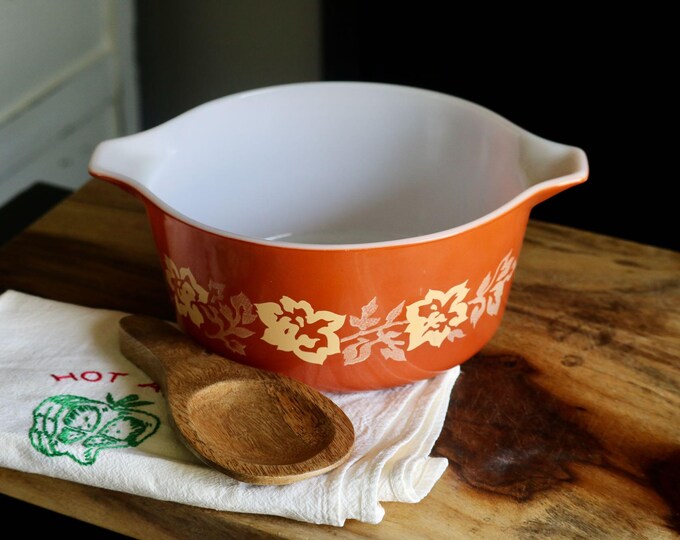 Vintage Pyrex Terra Cotta Rose Casserole Dish, Retro Kitchenalia, Cute ...