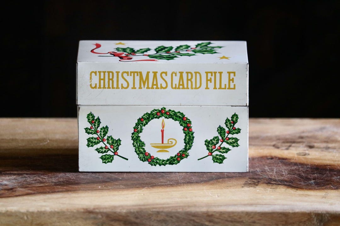 Christmas Card File Box, Vintage Christmas Card Mailing List Box ...