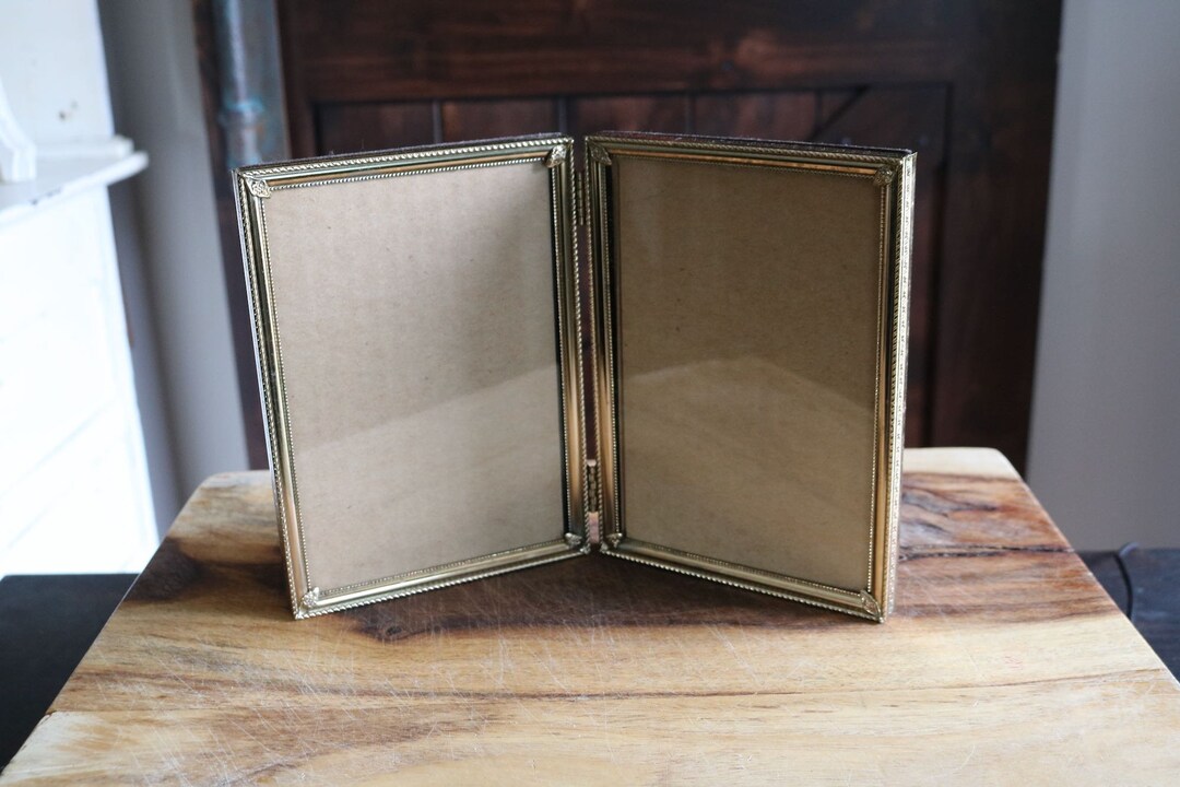 Vintage Bi-fold Picture Frame, 5 X 7 Inch Double Brass and Glass Hinged ...