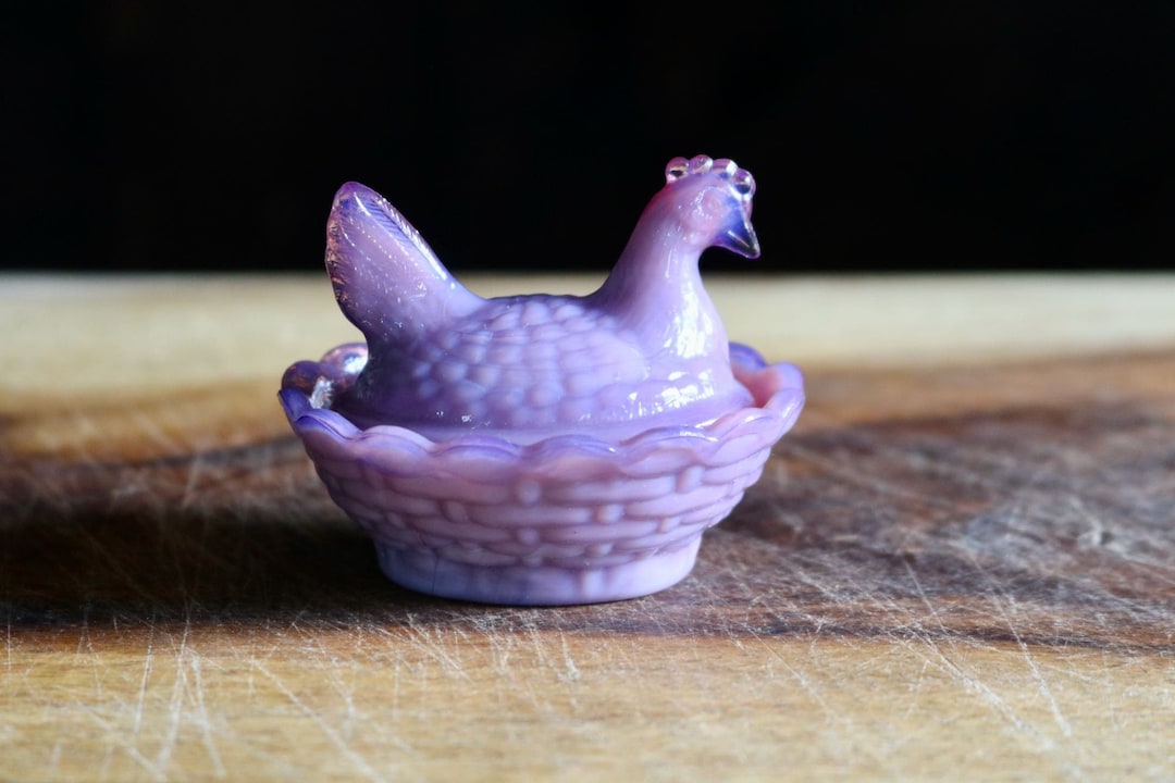Small Vintage Boyds Plum Slag Glass Hen on Nest Dish, Salt Cellar ...