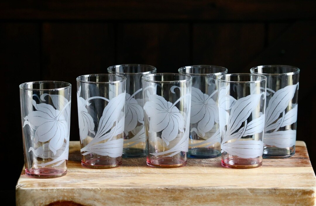 Vintage Pyrex Frosted Floral Tumblers, Retro Kitchenalia, Drinking ...