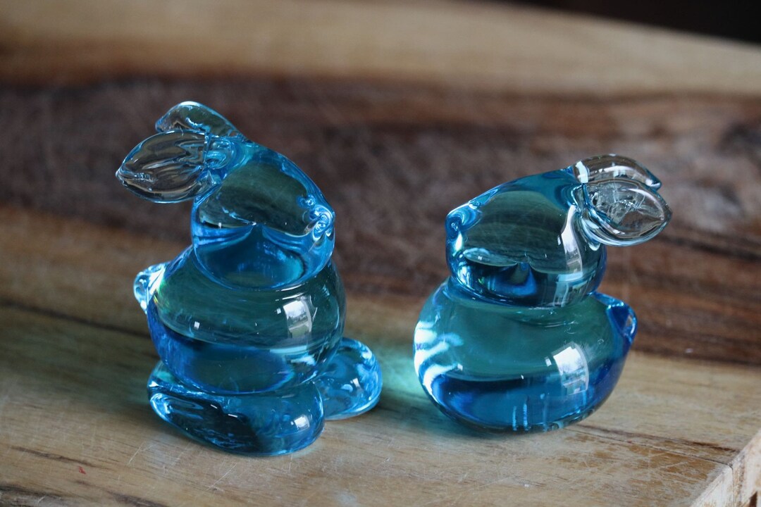 Vintage Blue Glass Bunny Figurines, Spring Decor, Titan Art Glass ...