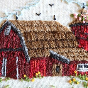 Vintage Framed Embroidered Barn Picture, Rustic Country Decor, Old Red ...