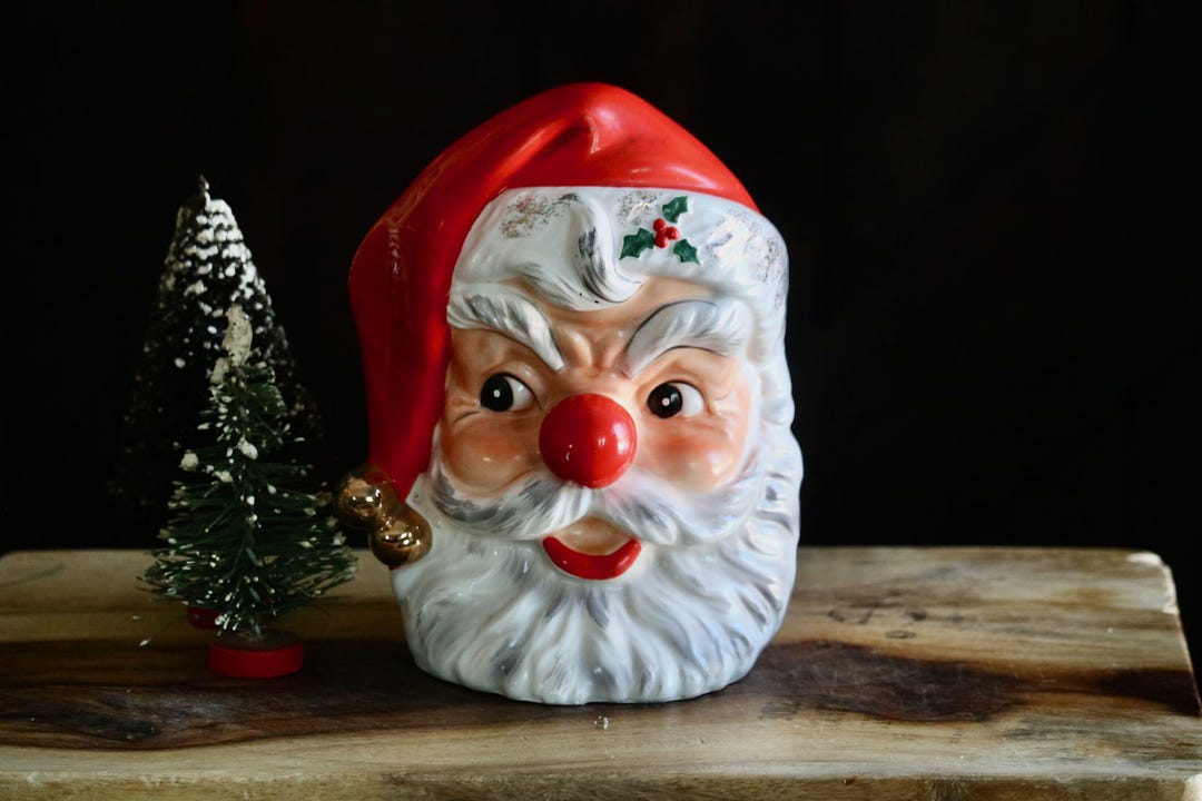 Large Relpo Santa Face Planter, Vintage Christmas Decor, Kitschy Samson ...