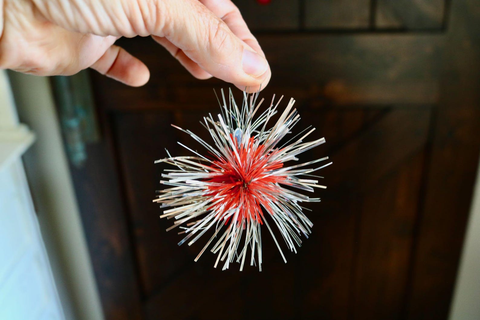 Silver Tinsel Atomic Starburst Ornaments With Multi-color Centers ...