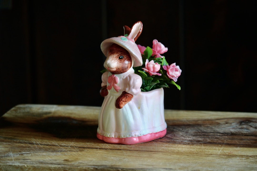 Vintage Bunny Planter, Cute Spring Decor, Bougie Lady Rabbit in Pink ...
