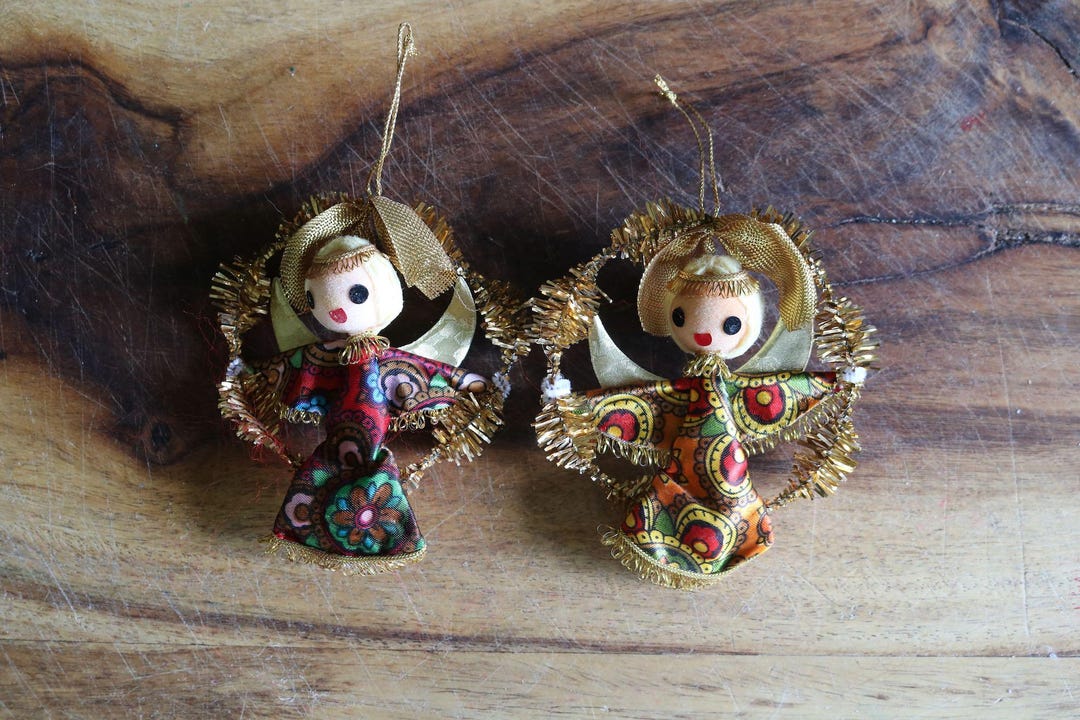 Retro Kitschy Angel Ornaments, Vintage Christmas Decor, Two Groovy ...