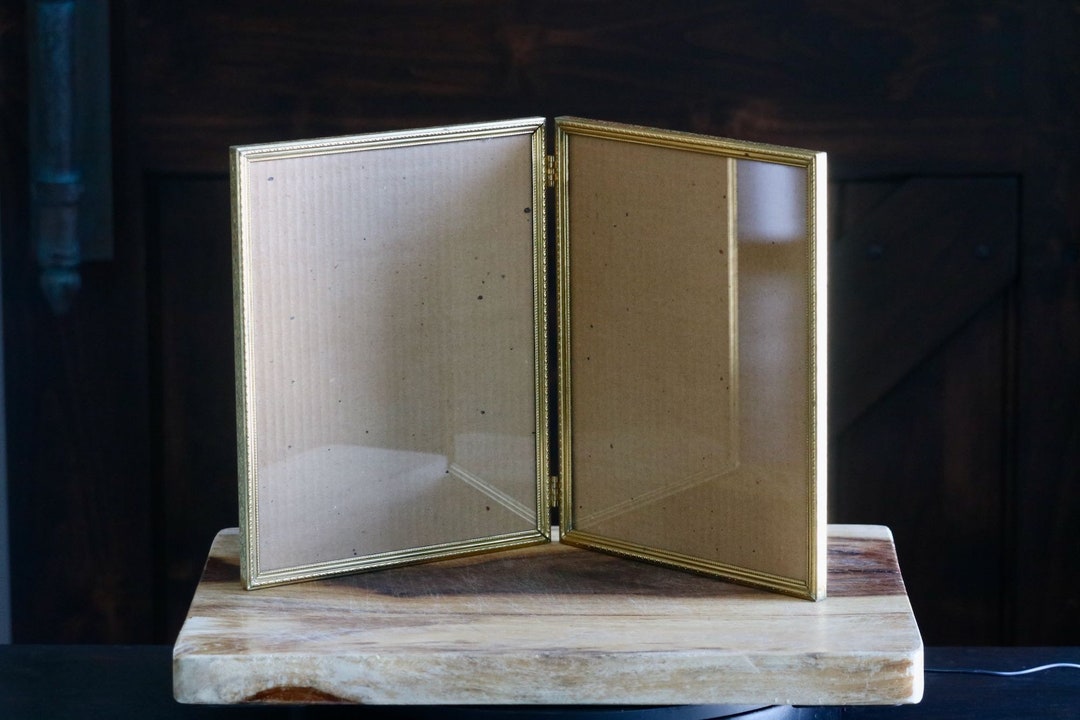 Vintage Bi-fold Picture Frame, 8 X 10 Inch Brass and Glass Hinged Photo ...