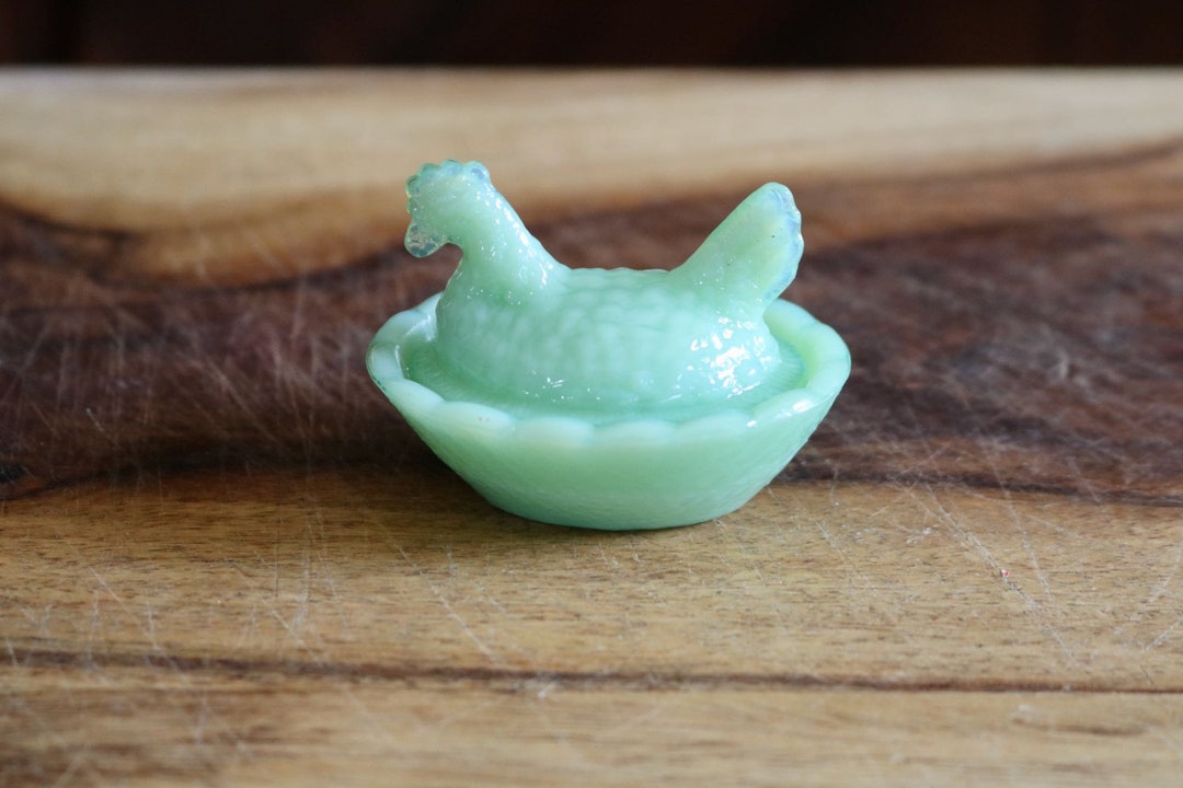 Small Vintage Jadeite Hen on Nest Dish, Retro Kitchenalia, Salt Cellar ...