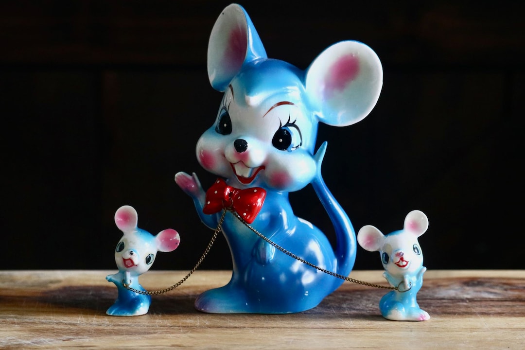 Vintage Arnart Blue Mouse Figurine With Mice, Cute Kitschy Mom Mouse ...