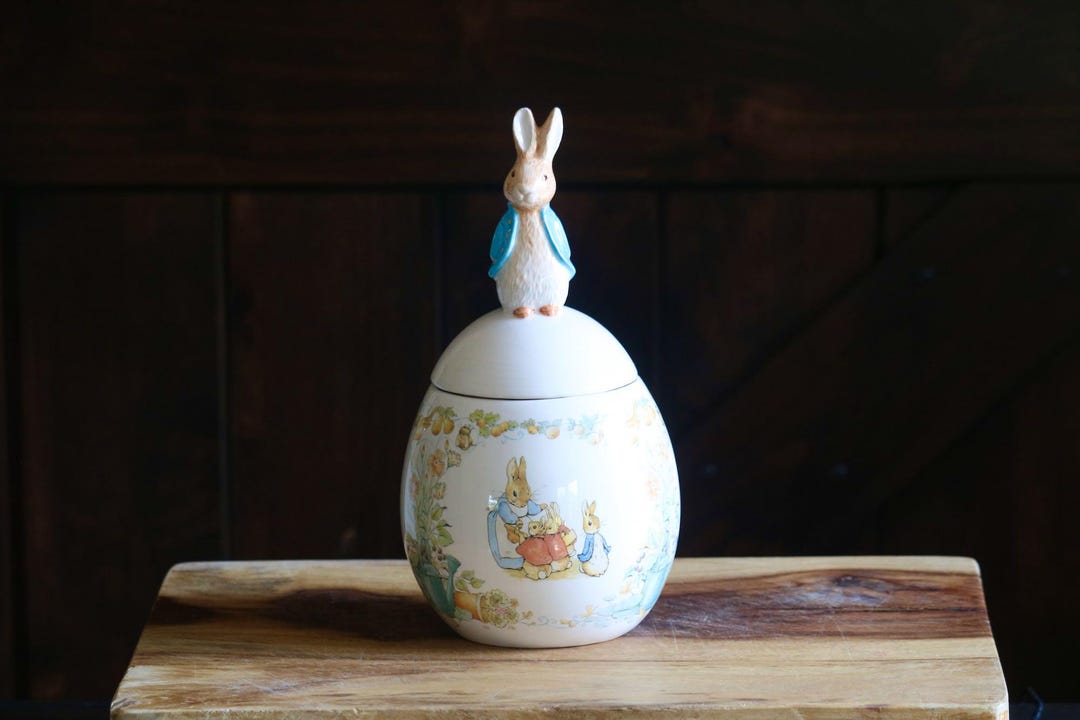 Vintage Peter Rabbit Cookie Jar, Beatrix Potter Egg Shape Storage ...