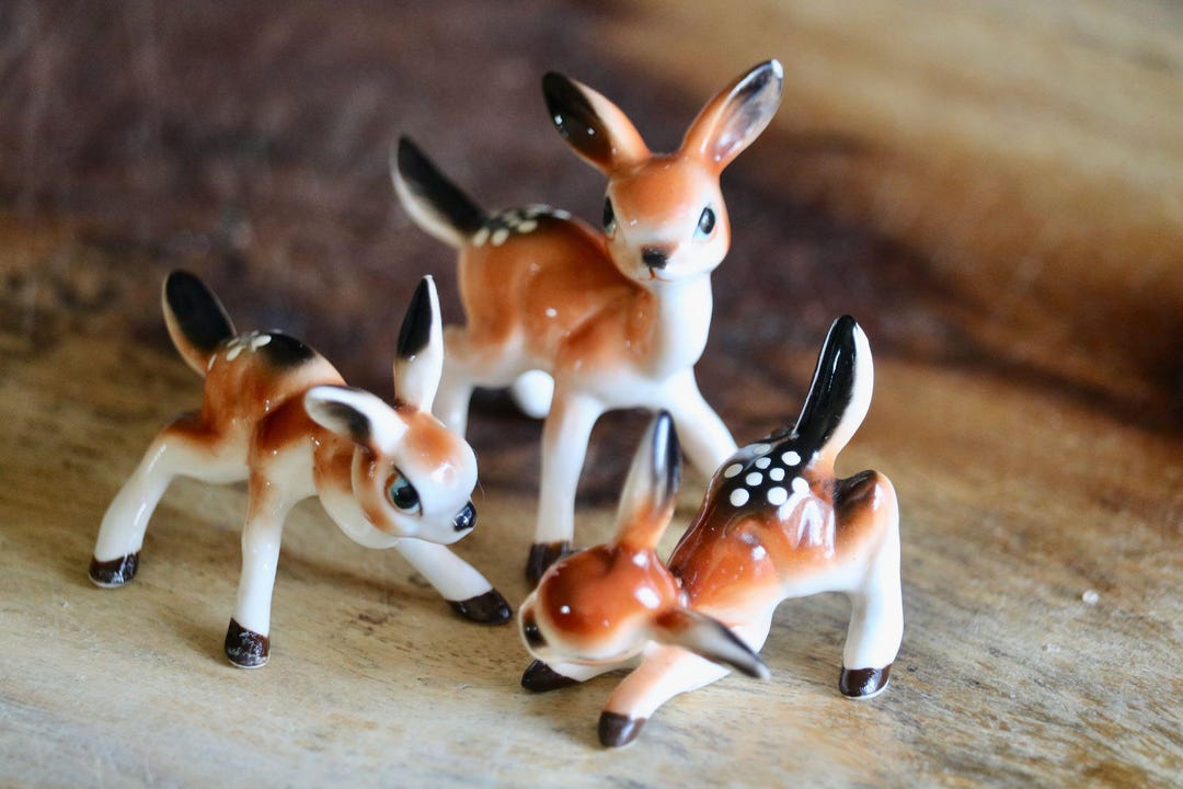 Vintage Miniature Fawn Figurines, Kitschy Mini Animals, Cute Playful ...