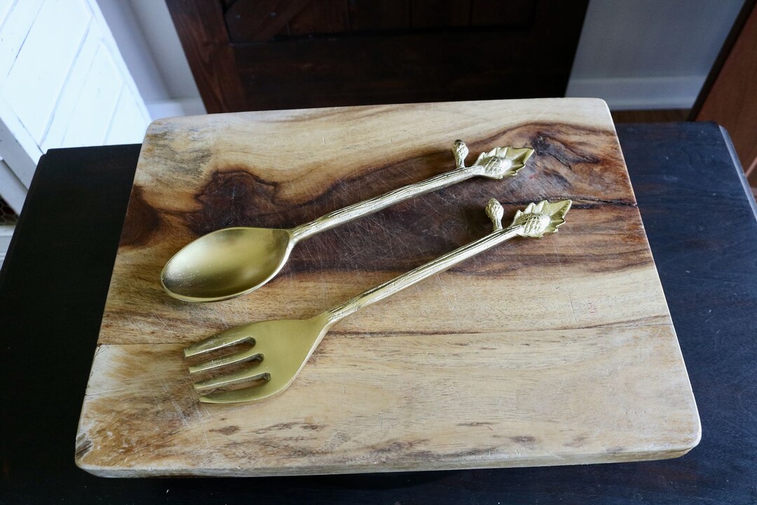 Vintage Satin Gold Metal Serving Utensils, Retro Kitchenalia, Large ...