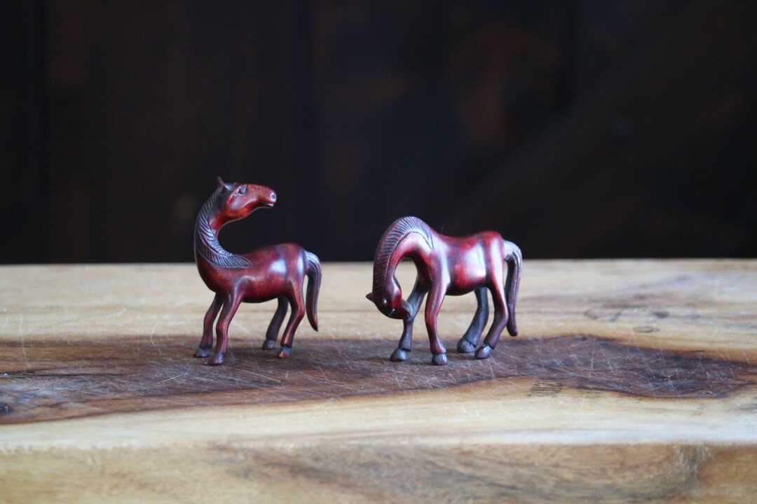 SMALL Vintage Wooden Horse Figurines, Miniature Equestrian Decor, 2 ...