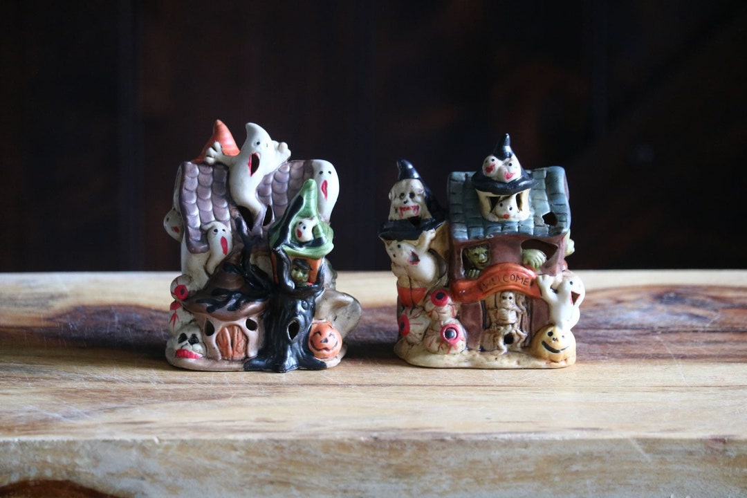 Small Vintage Haunted House Figurines, Spooky Cute Halloween Village ...
