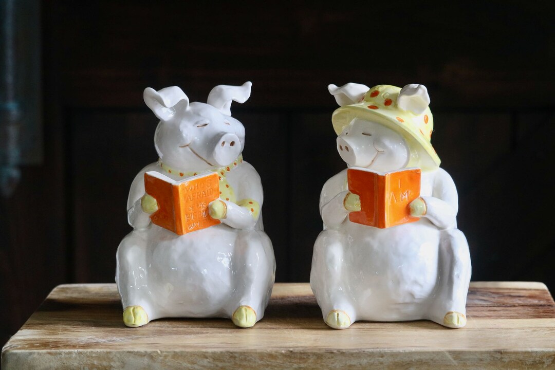 Vintage Fitz and Floyd Pig Book Ends, Retro Bookshelf Decor, Man Pig ...