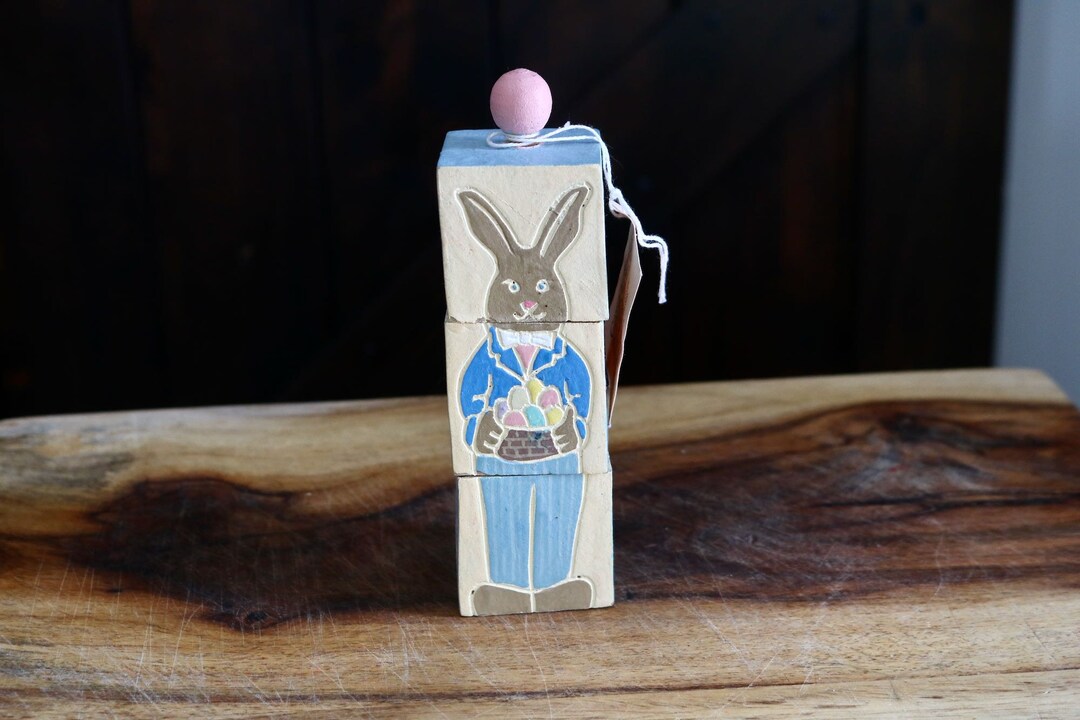 Cute Rotating Bunny Blocks, Vintage Easter Decor, Three Spinning ...